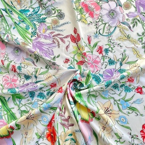 Italian Silk Fabric by the Yard With Delicate Floral Print, Fabric With ...