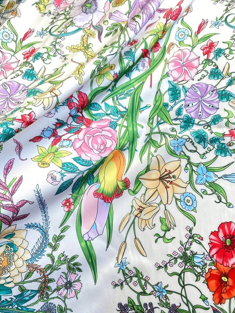 Italian Silk Fabric by the Yard With Delicate Floral Print, Fabric With ...