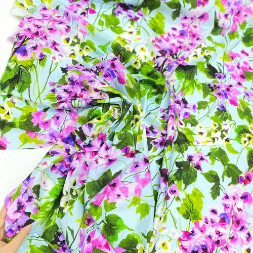 Italian Chiffon Fabric by the Yard With Bright Flowers Floral - Etsy