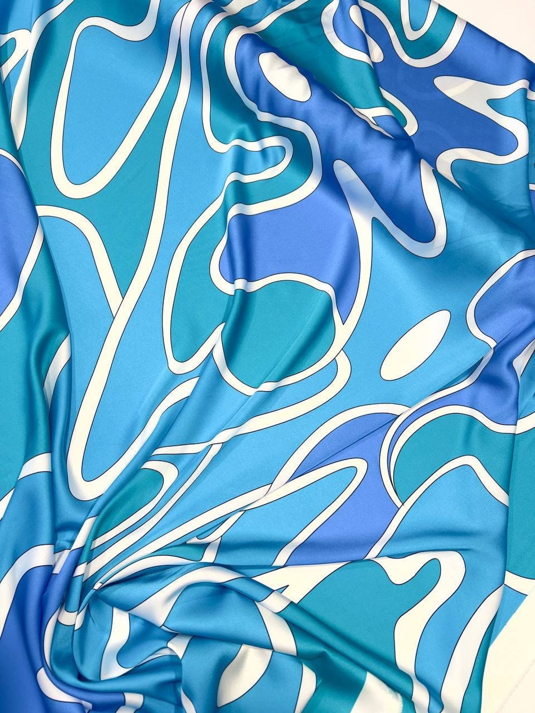 Italian Silk Fabric by the Yard High Quality, Abstract Blue and White ...
