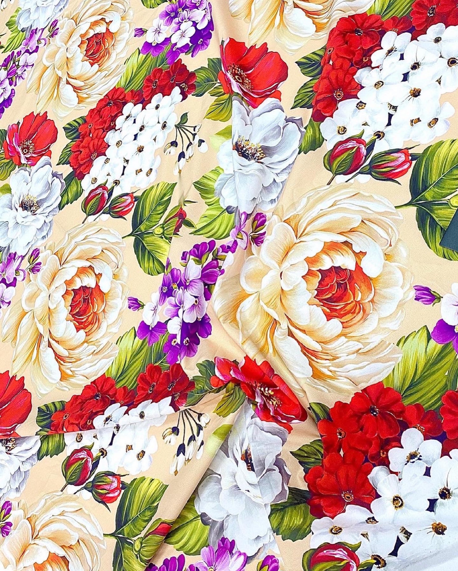 Cotton Designer Fabric With Large Peony Floral Botanical - Etsy
