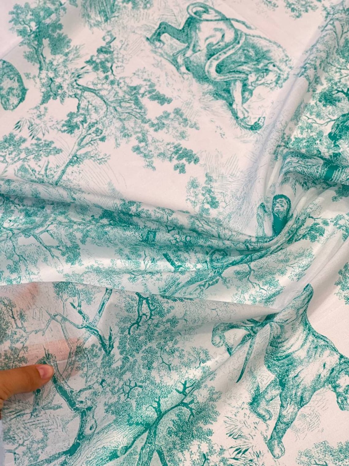 Turquoise Italian Cotton Batiste Fabric by the Yard With Toile De Jouy ...