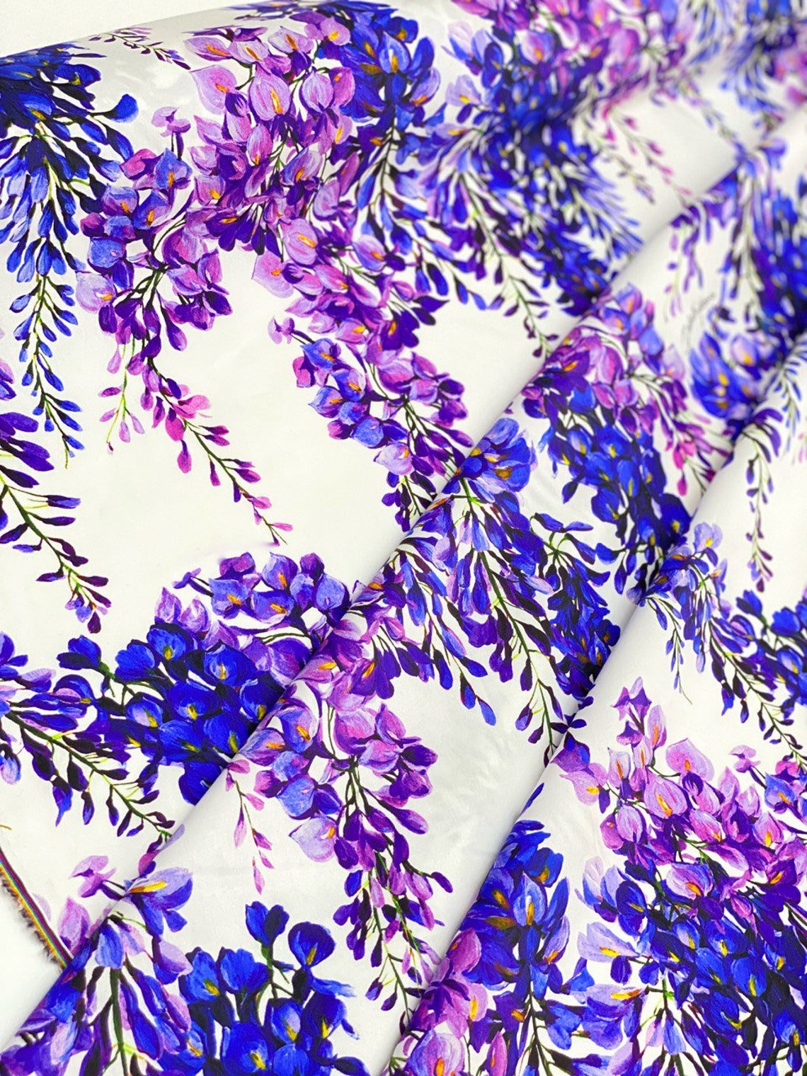 Wisteria Print Cotton Fabric by the Yard on White Background - Etsy