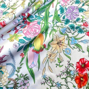Italian Silk Fabric by the Yard With Delicate Floral Print, Fabric With ...