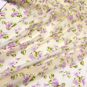 White Cotton Batiste Fabric by the Yard With Purple Flowers Print ...