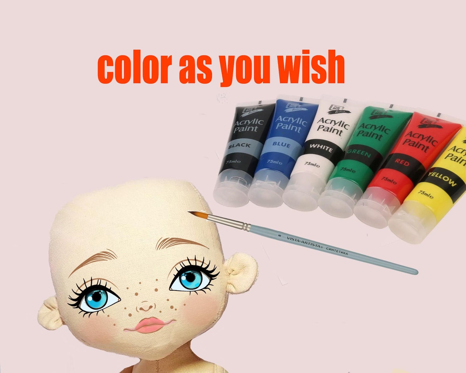 Doll Face Printable: Iron-on Transfer & Coloring Page (PNG, PDF) - Etsy