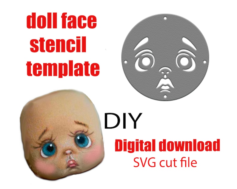 Baby Doll Face Stencil Template SVG PNG for Painting Doll Eyes, Lips ...