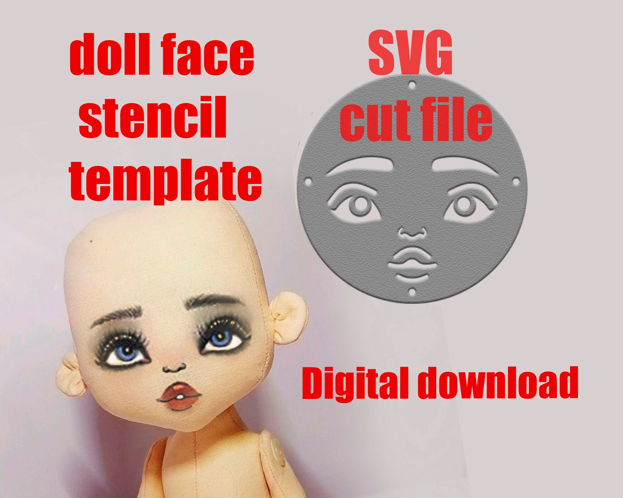 Rag Doll Face Template SVG PNG Stencil for Painting Gothic Doll Faces ...
