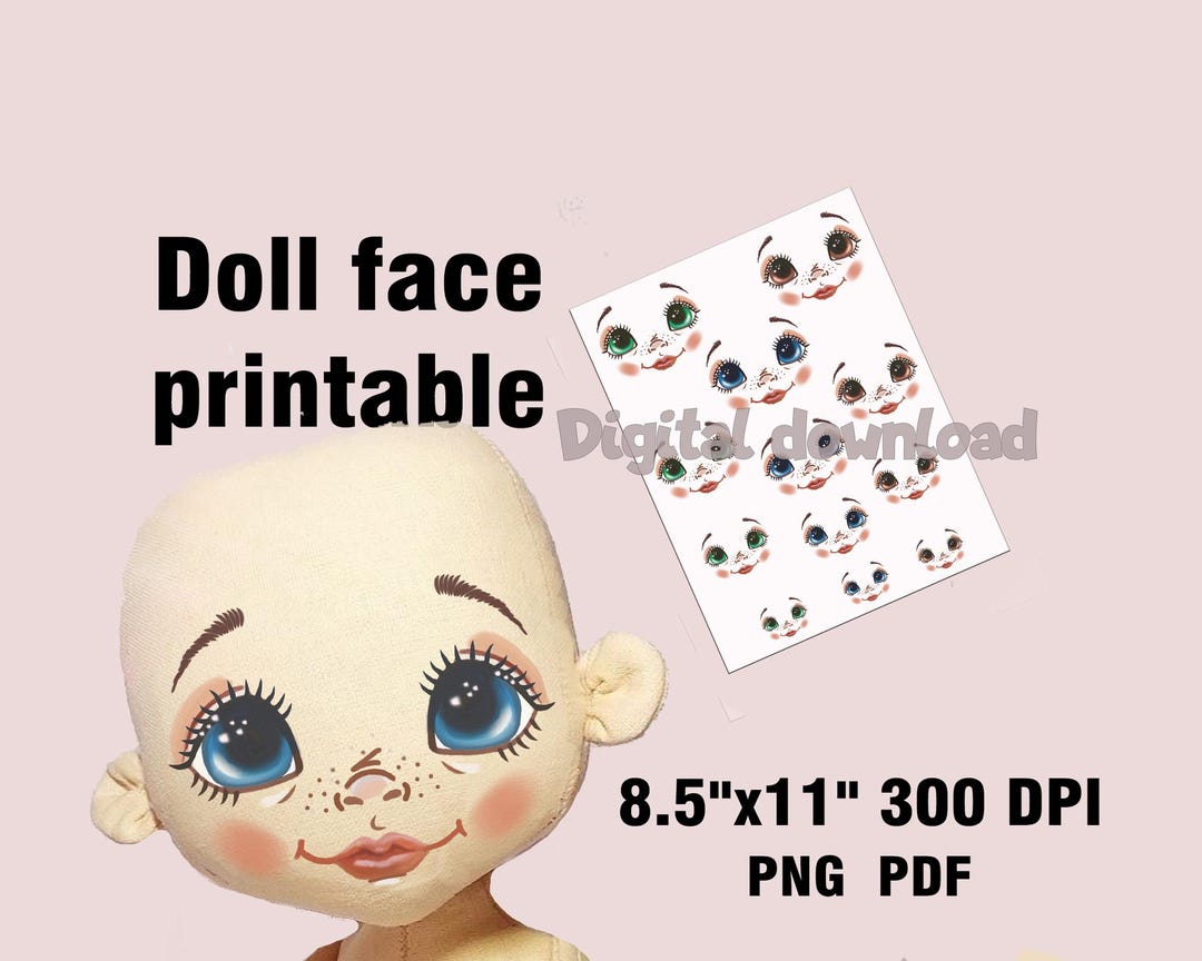 Doll Face Printable Doll Face Transfers for Iron-on Girl Face Clipart ...