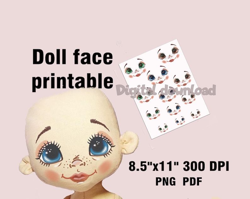 Doll Face Iron-on Transfers Girl Face Clipart PNG, PDF Files - Etsy