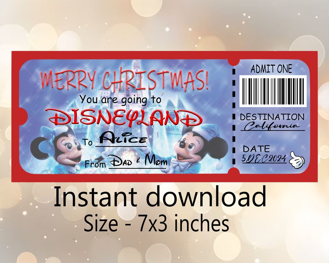 Christmas Disneyland Ticket Printable Disneyworld Ticket - Etsy