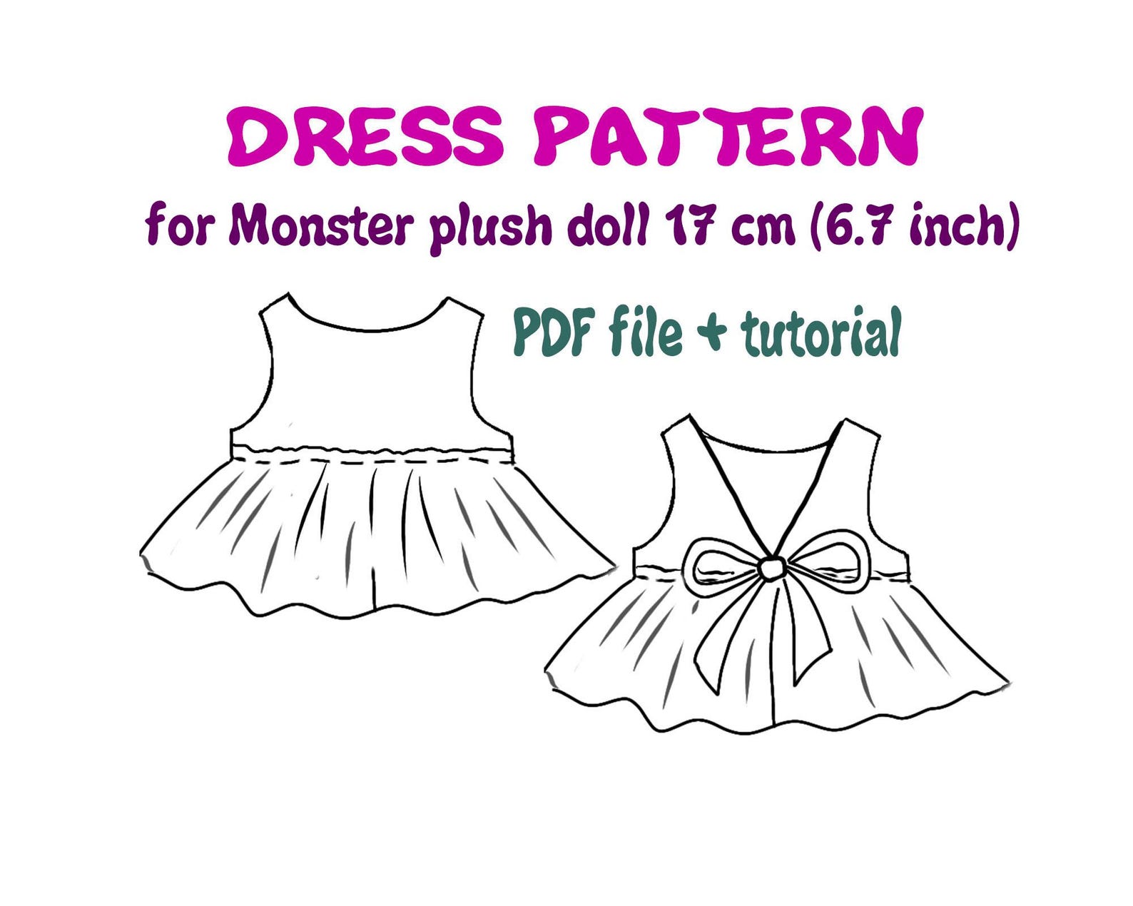 Doll Dress Sewing Pattern Printable PDF for Monster Plush 6.7 Inch - Etsy