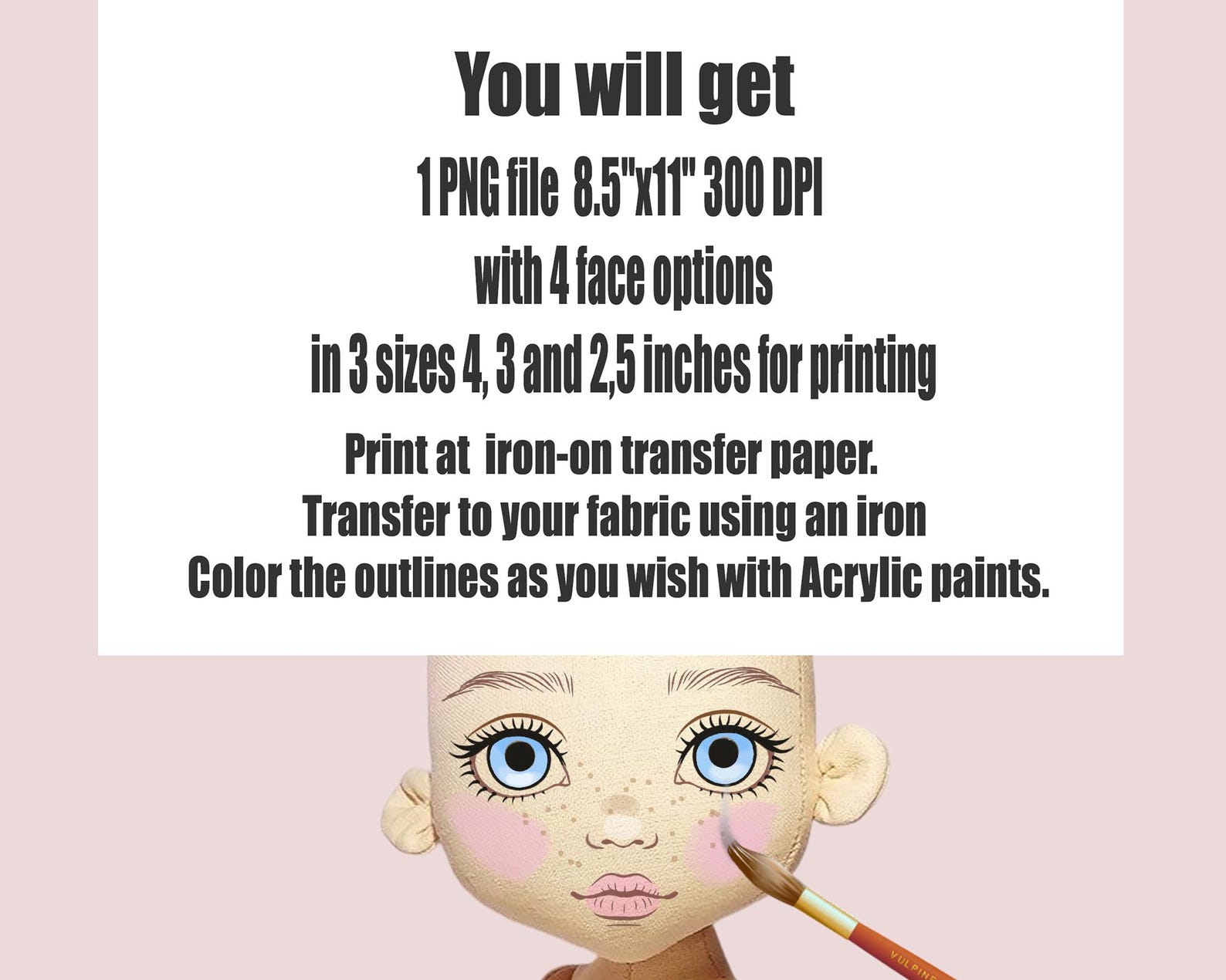 Doll Face Outlines Printable Iron-on Transfer Rosto De Boneca - Etsy