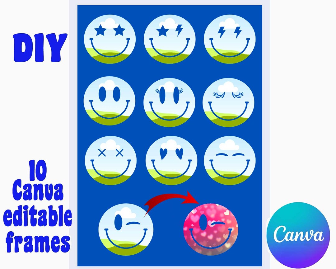 Editable Smiley Faces Canva Mock-up Templates for Summer - Etsy