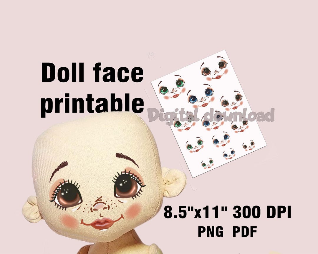 Doll Face Iron-on Transfers Girl Face Clipart PNG, PDF Files - Etsy