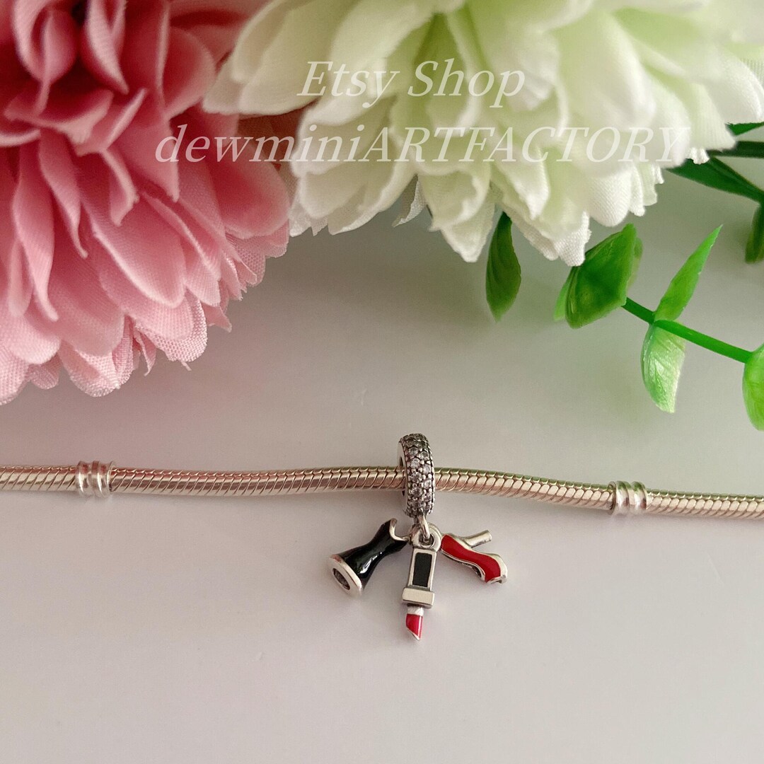 Glamour Trio Charm,stiletto,dress & Lipstick Dangle Charm,925 Sterling ...