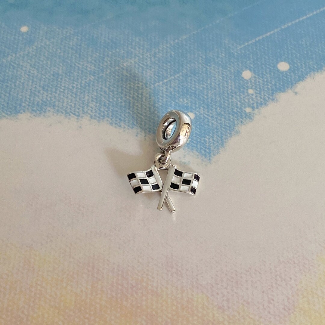 Racing Finish Line Checkered Flag Dangle Charm,genuine 925 Sterling ...