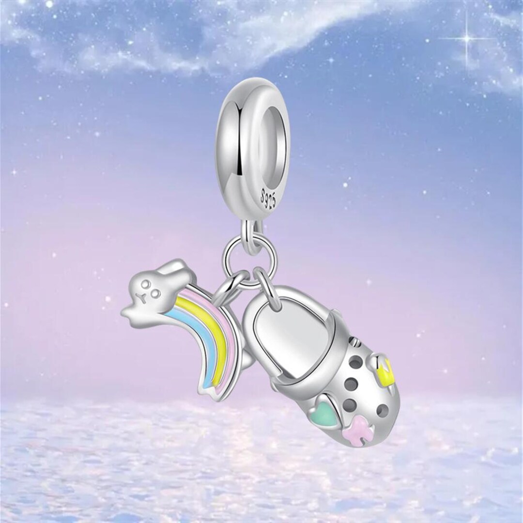 Rainbow Crocs Beach Shoe Dangle Charm,925 Sterling Silver Charms Fit ...