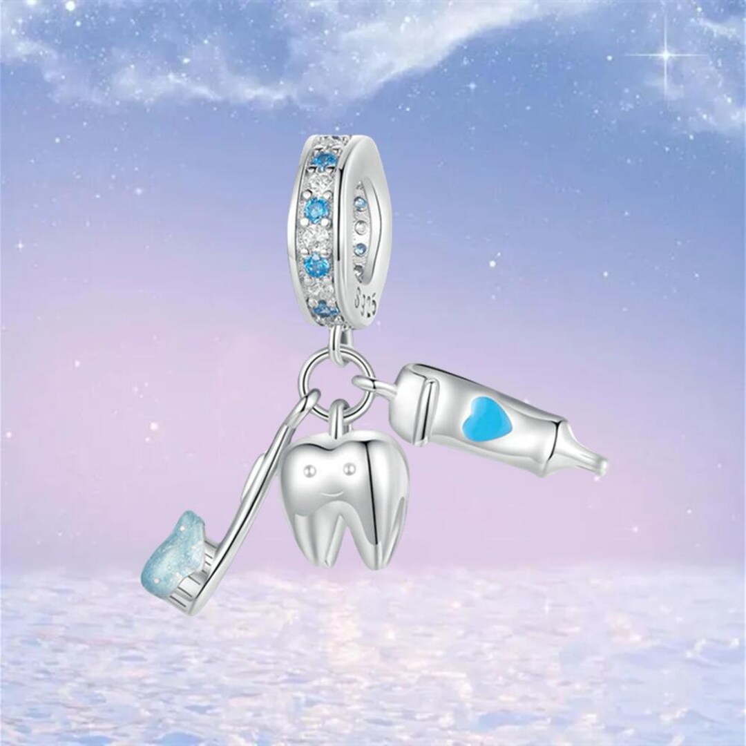 Toothbrush Toothpaste Tooth Dangle Charm,925 Sterling Silver Charm for ...