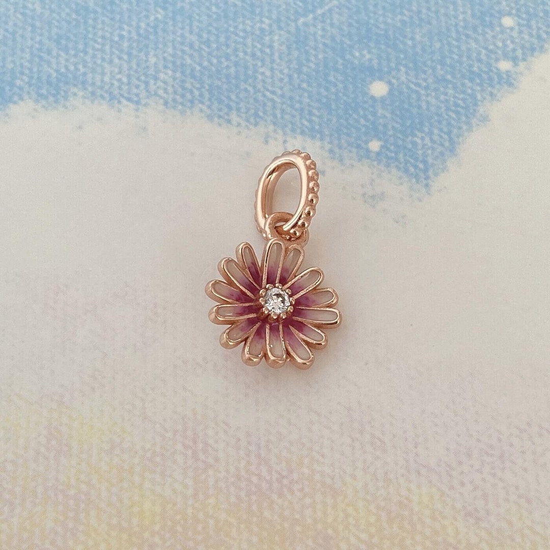 Pink Daisy Flower Dangle Charm,925 Sterling Silver Charm for Bracelet,necklace Pendant,gift for ...