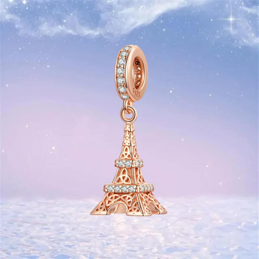 Paris Eiffel Tower Dangle Charm,925 Sterling Silver Rose Gold Charms ...