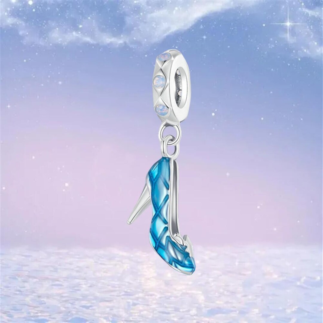 Cinderella Glass Slipper Dangle Charm Dancing Shoes,925 Sterling Silver ...