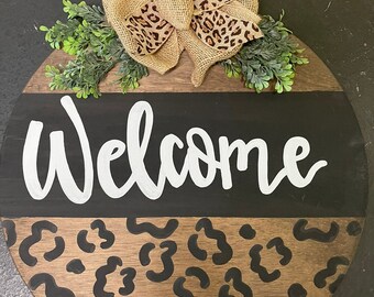 Welcome Door Hanger Leopard Print - Etsy