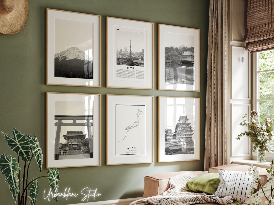 Japan Prints Set of 6 | Black and White Wall Gallery Prints | Mount ...