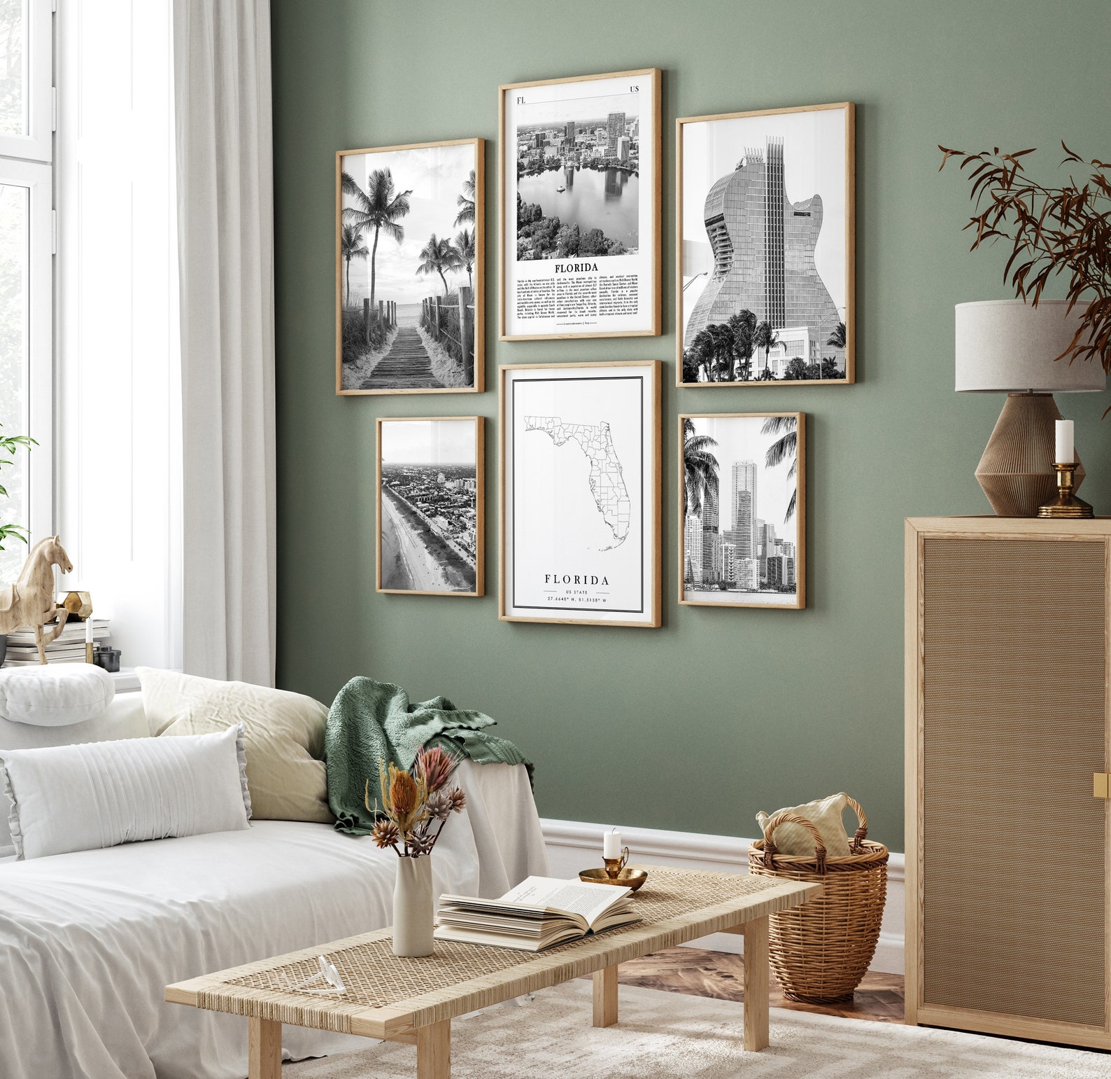 Florida State Prints Florida Black and White Prints Set of 6 - Etsy