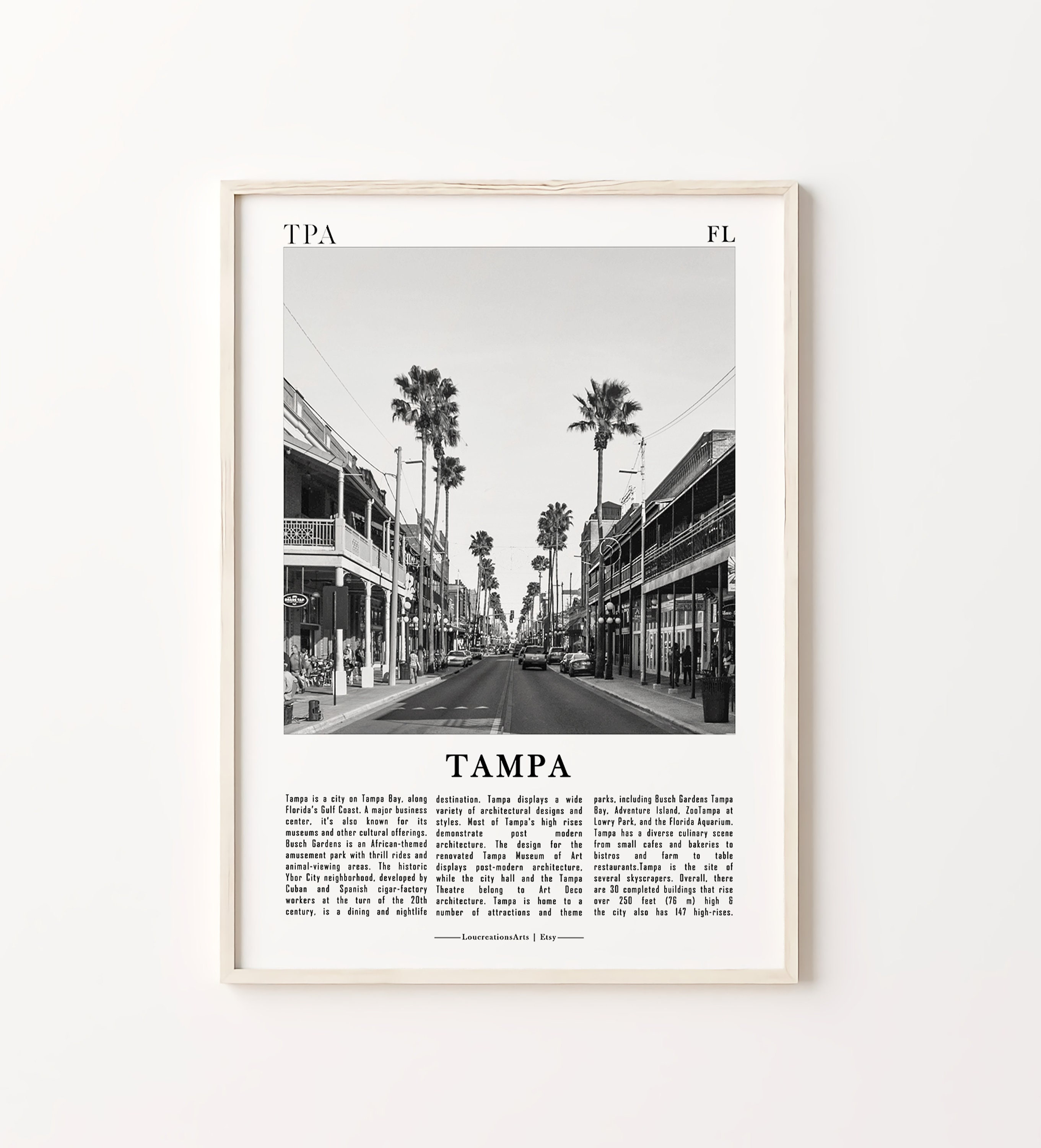 Tampa City Prints Tampa Black and White Prints Set of 6 | Etsy