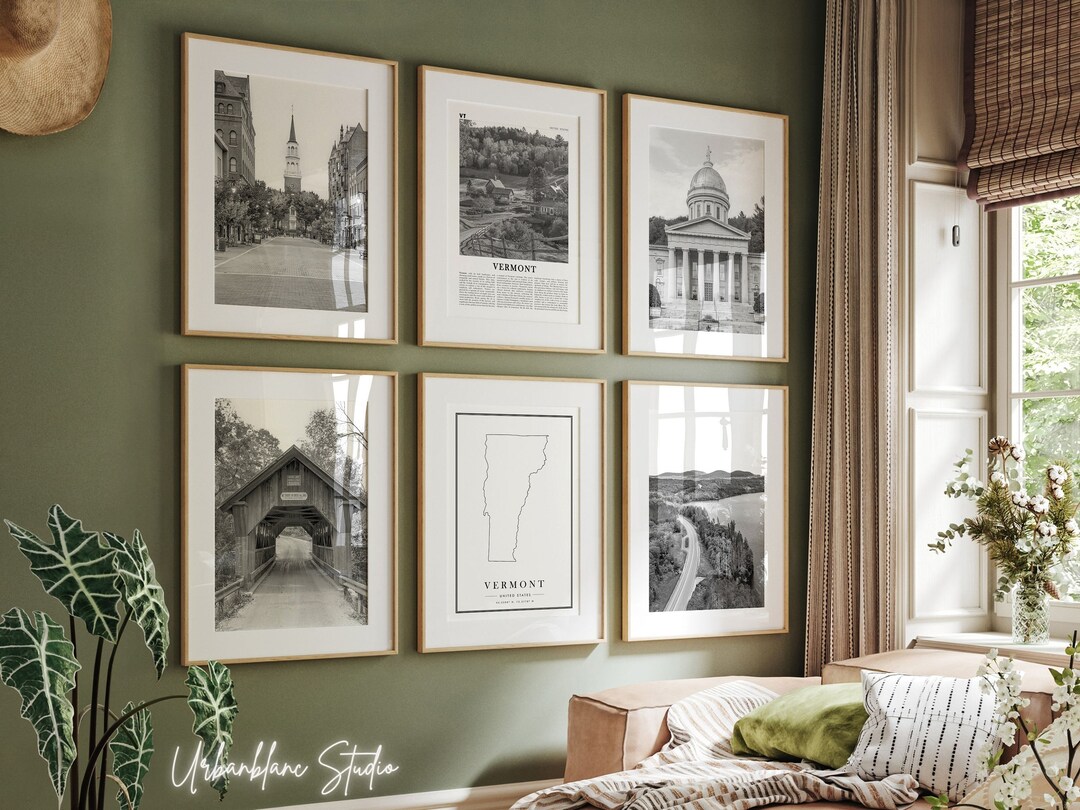 Vermont Prints Set of 6 | Black and White Wall Gallery Prints | Church ...