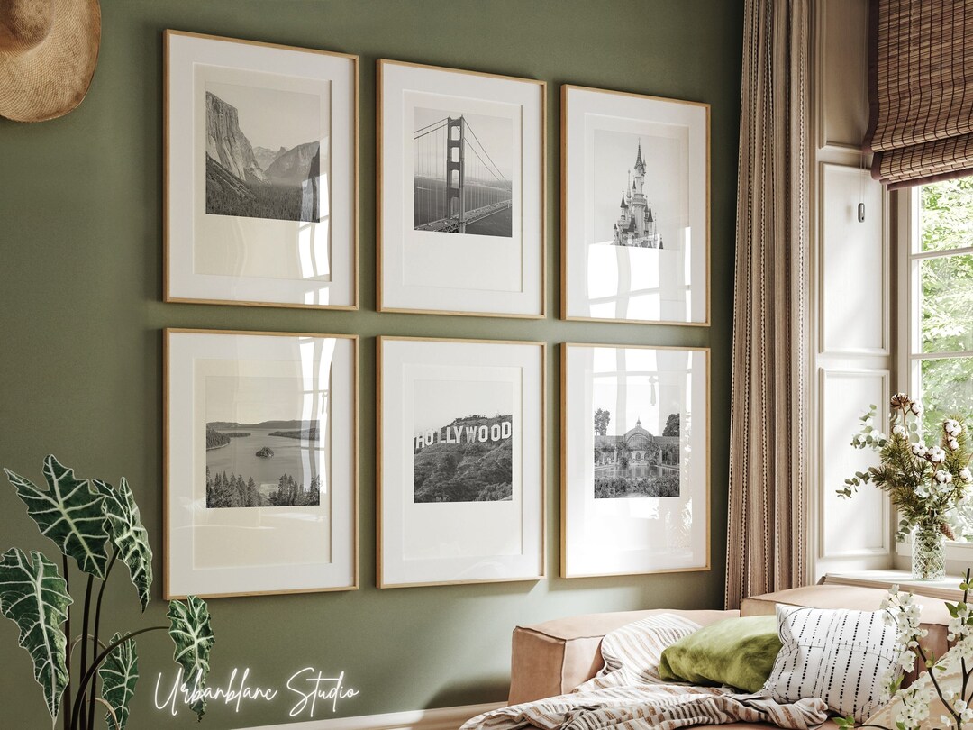 California Prints Set of 6 | Black and White Wall Gallery Prints ...