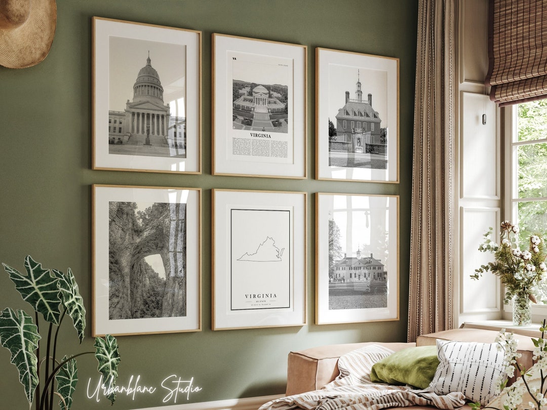 Virginia Prints Set of 6 | Black and White Wall Gallery Prints | State ...