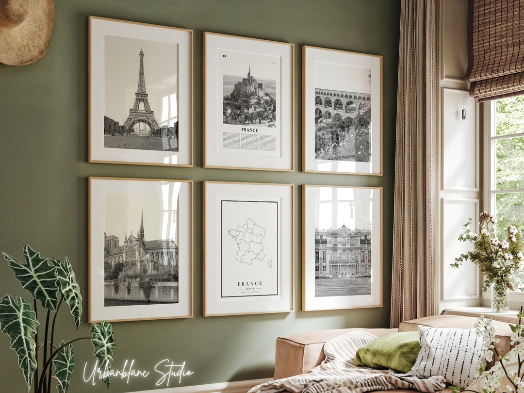 France Prints Set of 6 | Black and White Wall Gallery Prints | Eiffel ...