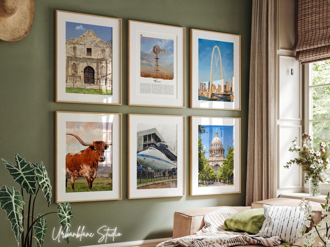 Texas Digital Prints Gallery Set of 6 • the Alamo • Longhorn • Johnson ...