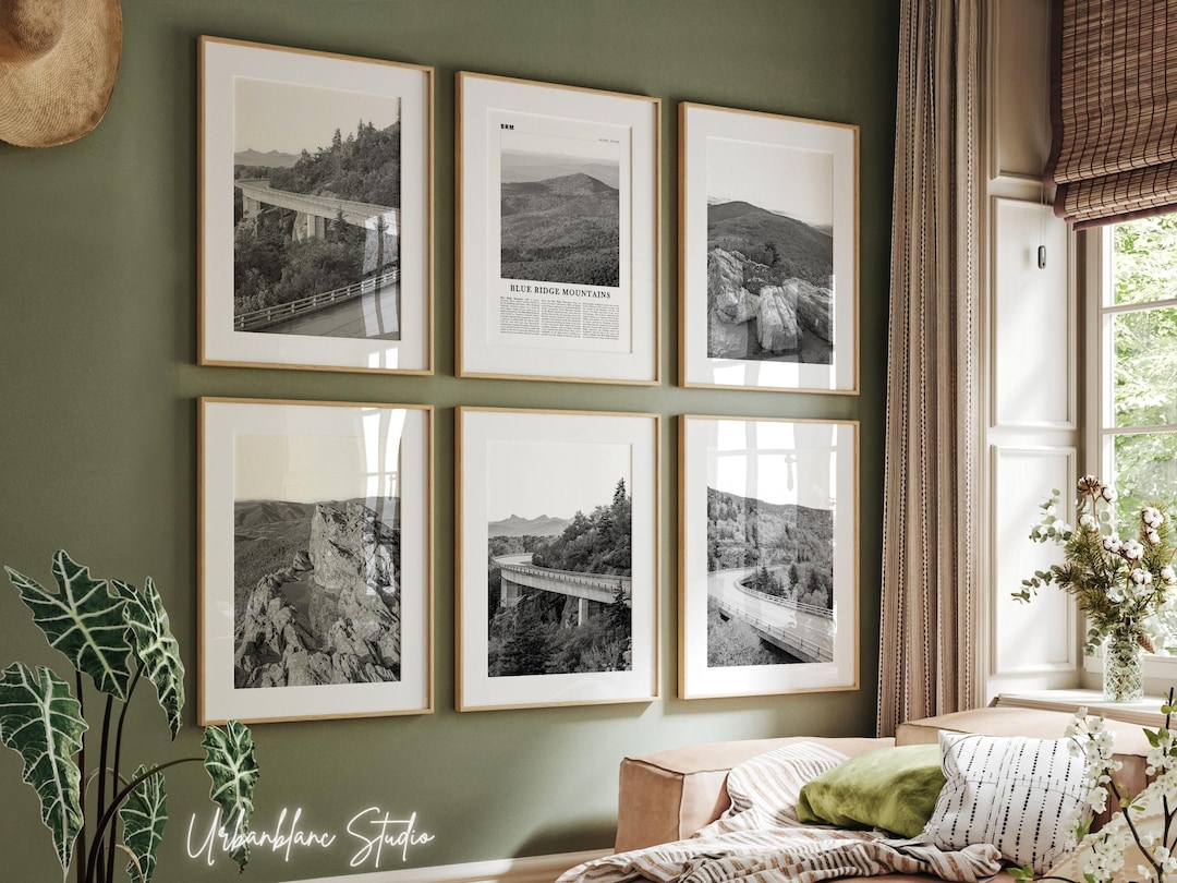Blue Ridge Prints Set of 6 | Black and White Wall Gallery Prints | Blue ...