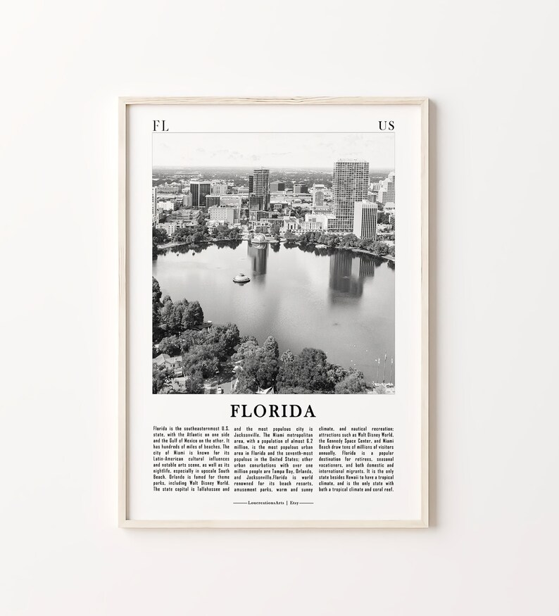 Florida State Prints Florida Black and White Prints Set of 6 - Etsy