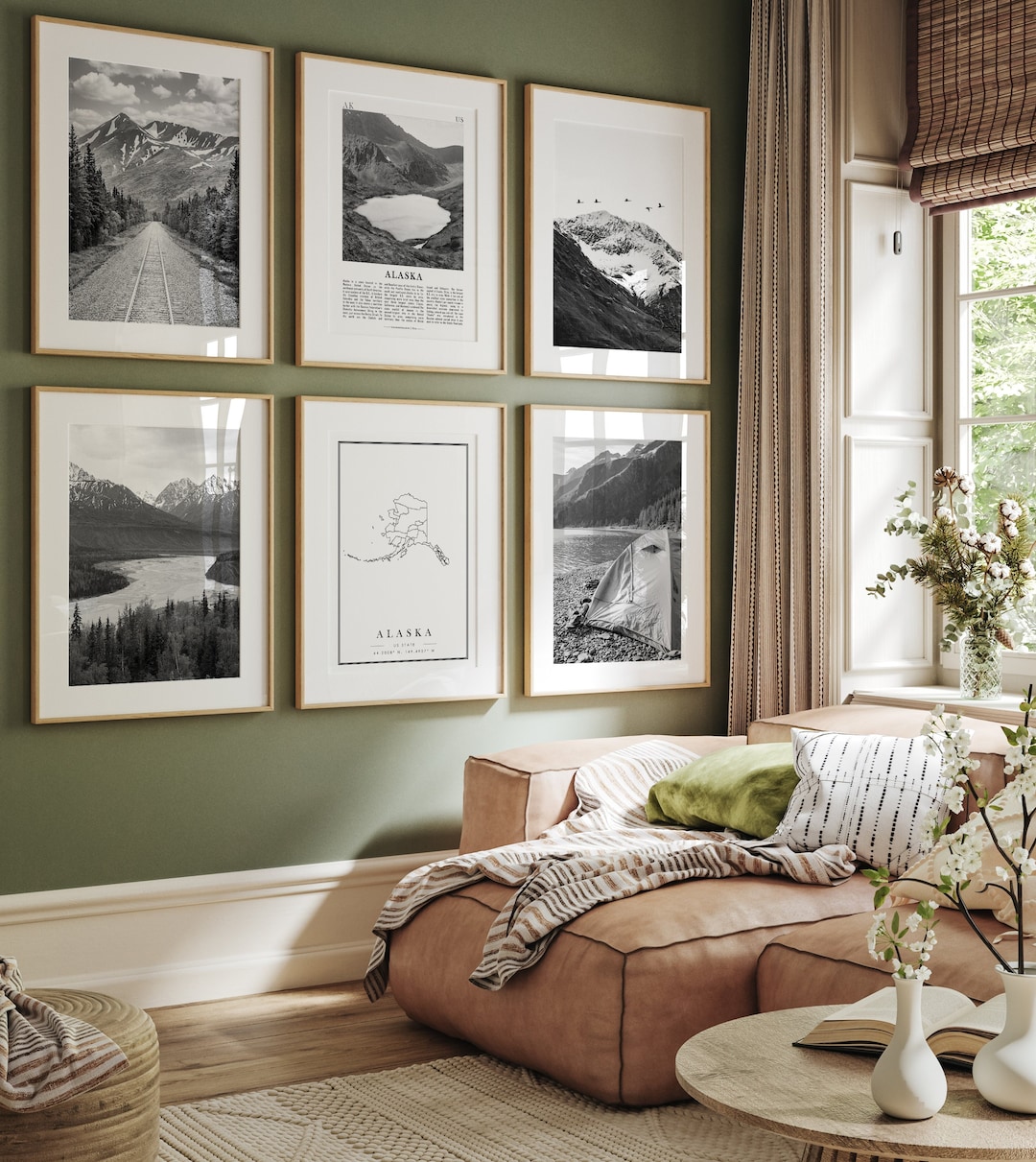 Alaska State Prints, Alaska Black and White Prints Set of 6, Alaska ...