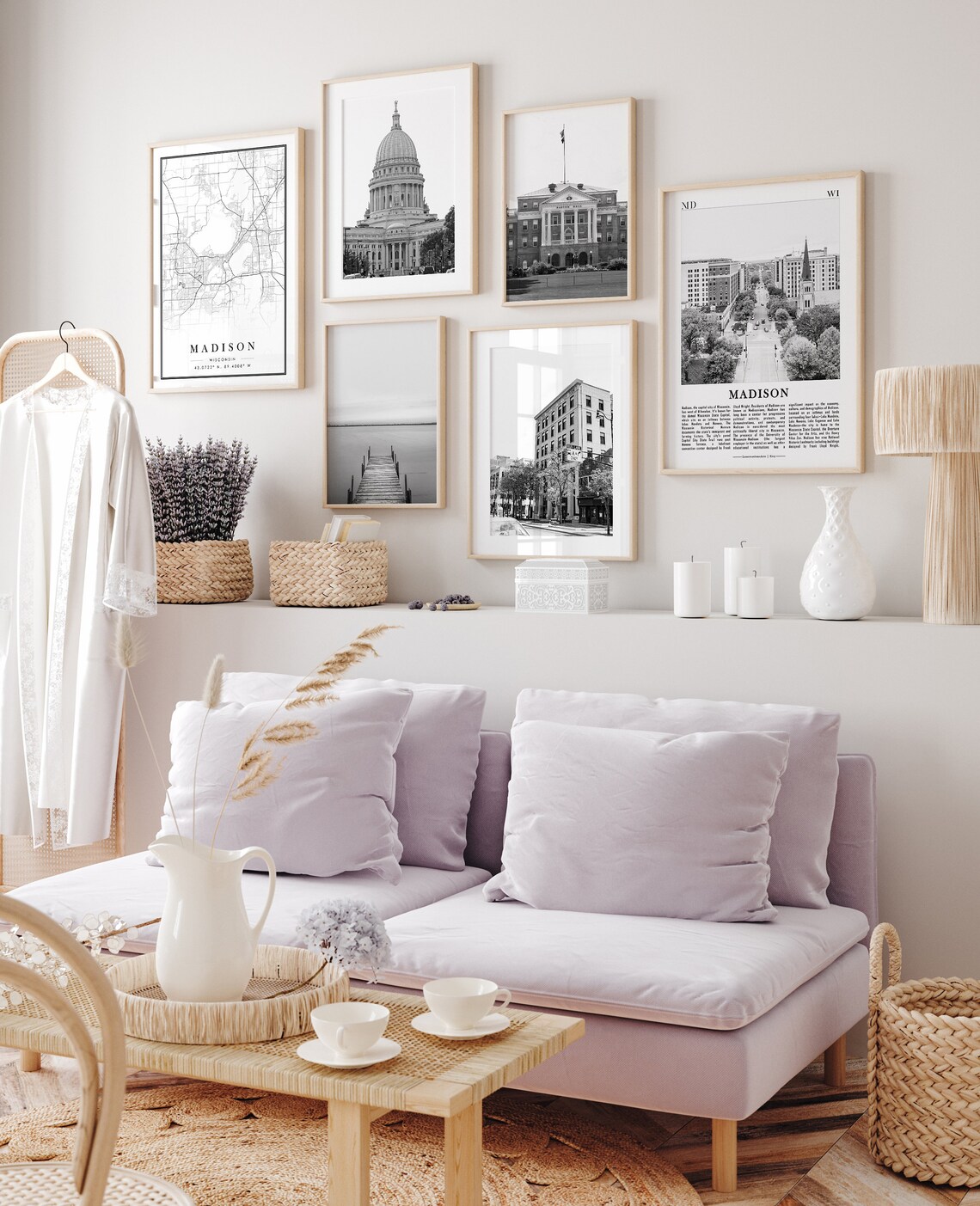 Madison City Prints Madison Black and White Prints Set of 6 - Etsy