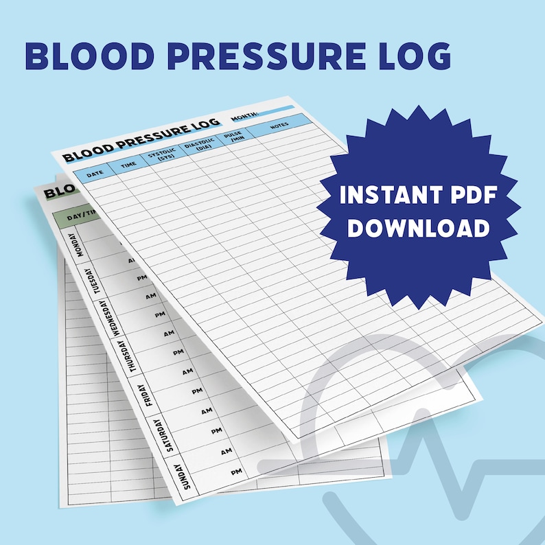 Blood Pressure Log Printable | High Blood Pressure Tracker Template ...