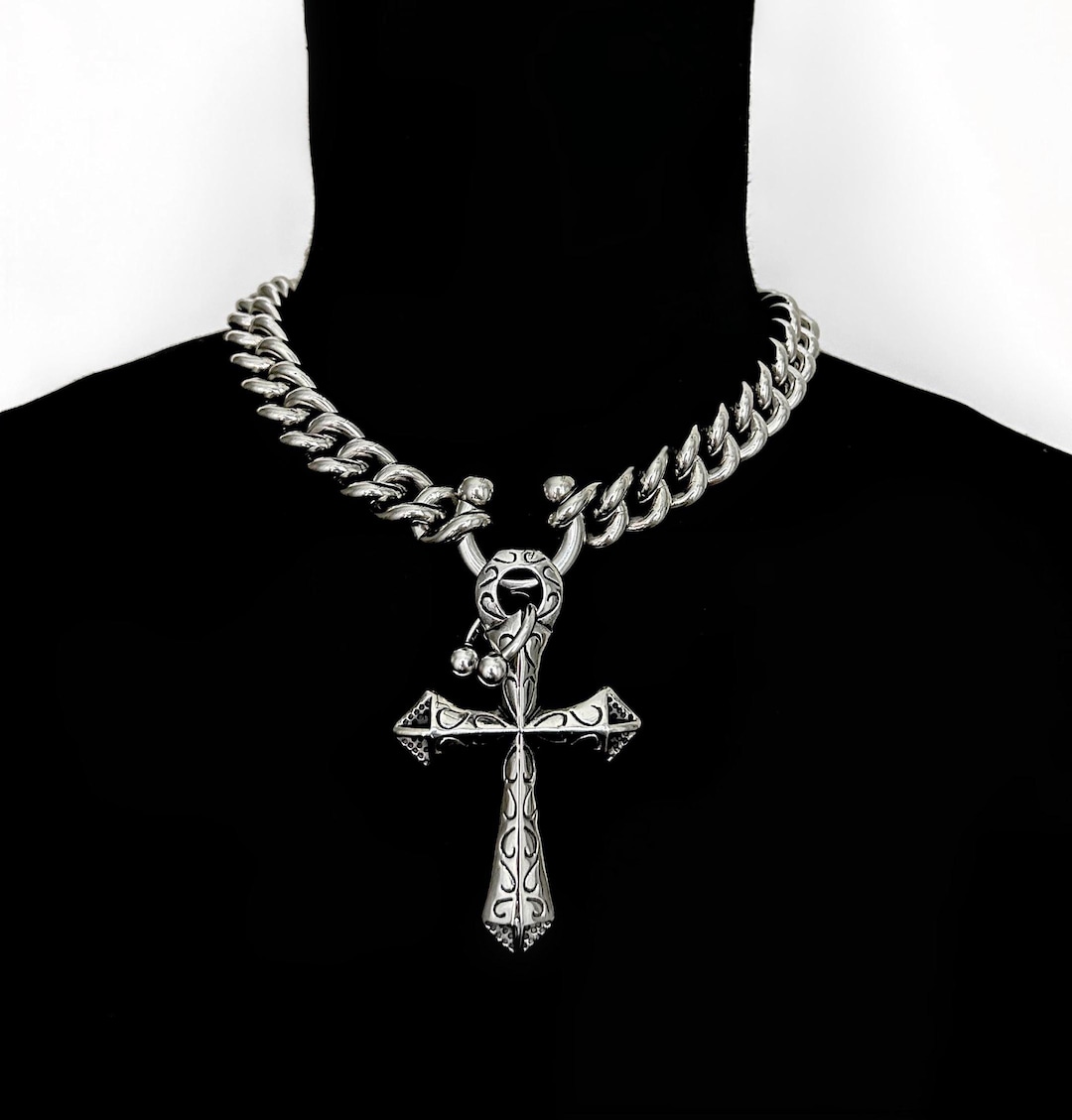 DOUBLE PIERCED CROSS – Gothic Stainless Steel Cross Necklace | U Ring ...