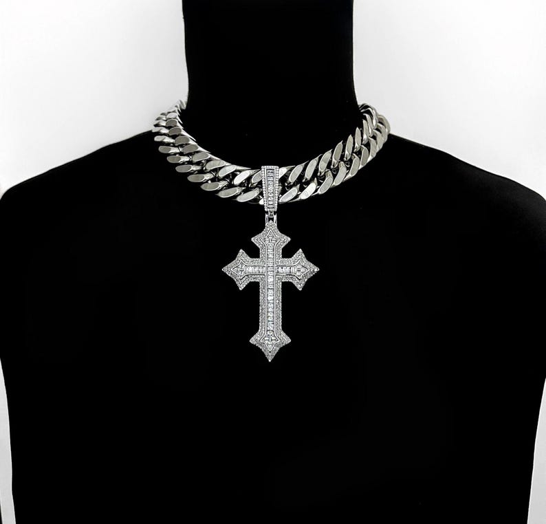 SACRED SPARK - Stainless Steel Chain Gothic Cross Center Necklace Punk ...