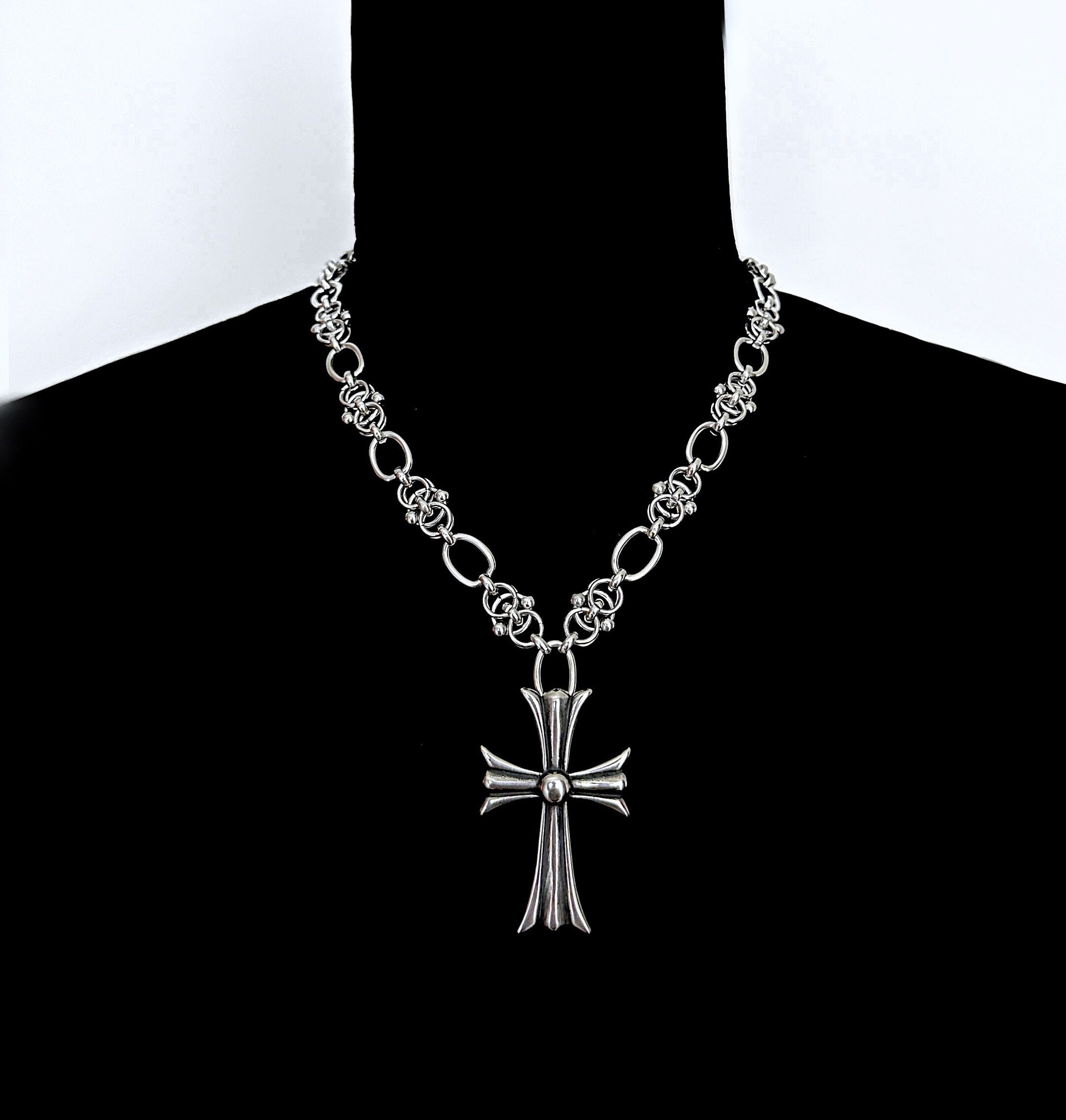 MERCILESS Stainless Steel Gothic Cross With Stainless Steel Punk ...