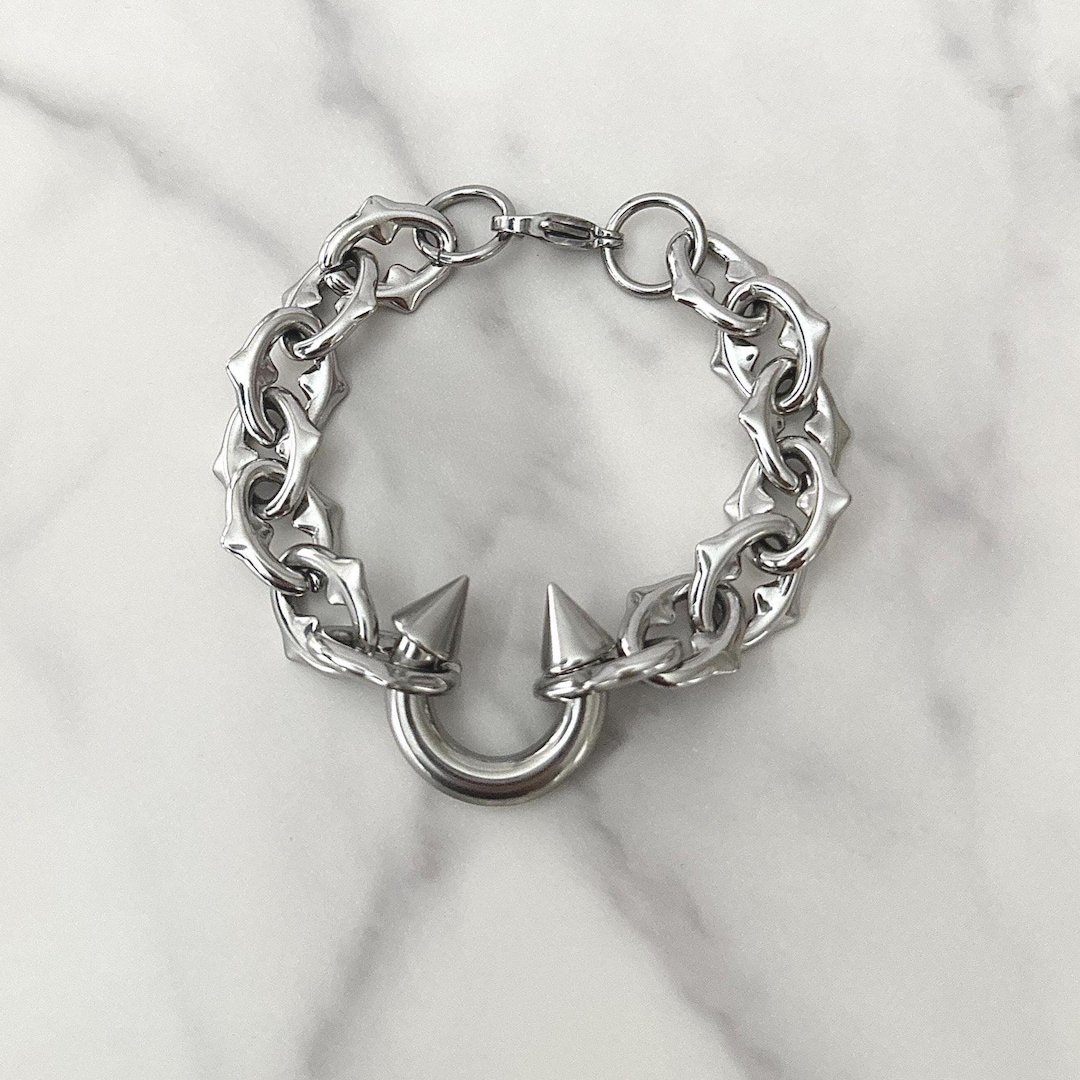 Chunky Stainless Steel Spiked Chain Bracelet – Heavy Duty Gothic Punk ...