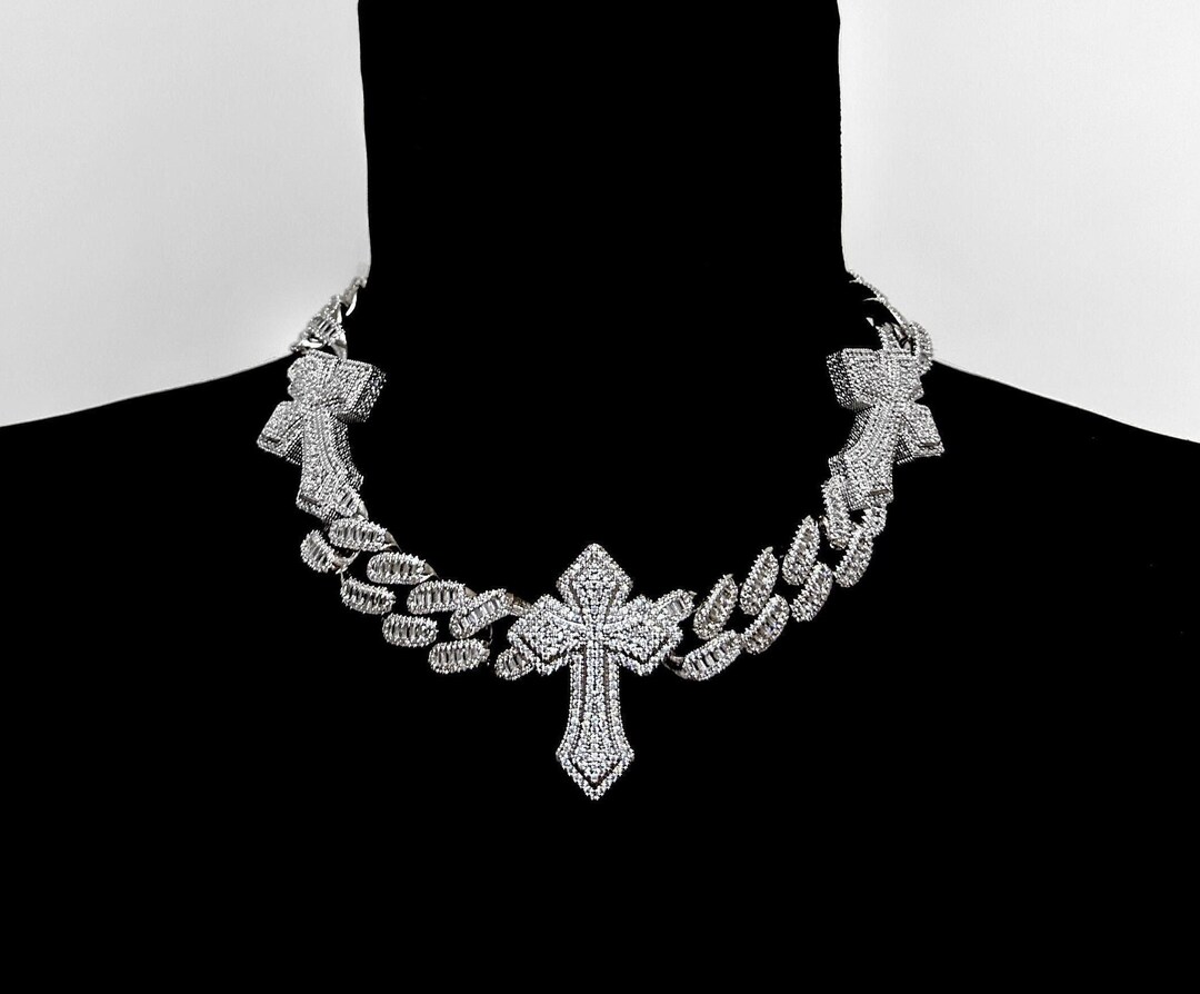 THE HOLY TRINITY Stainless Steel Miami Cuban Link Chain Iced Out Cubic ...