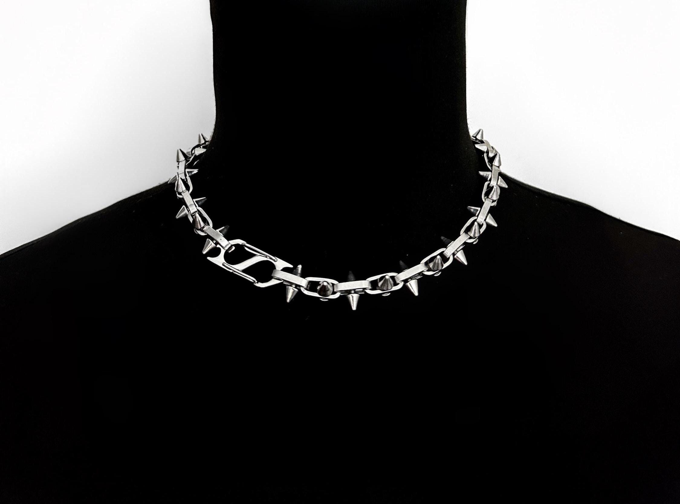 DEVIOUS SPIKE – Stainless Steel Spiked Chain Choker Carabiner Necklace ...