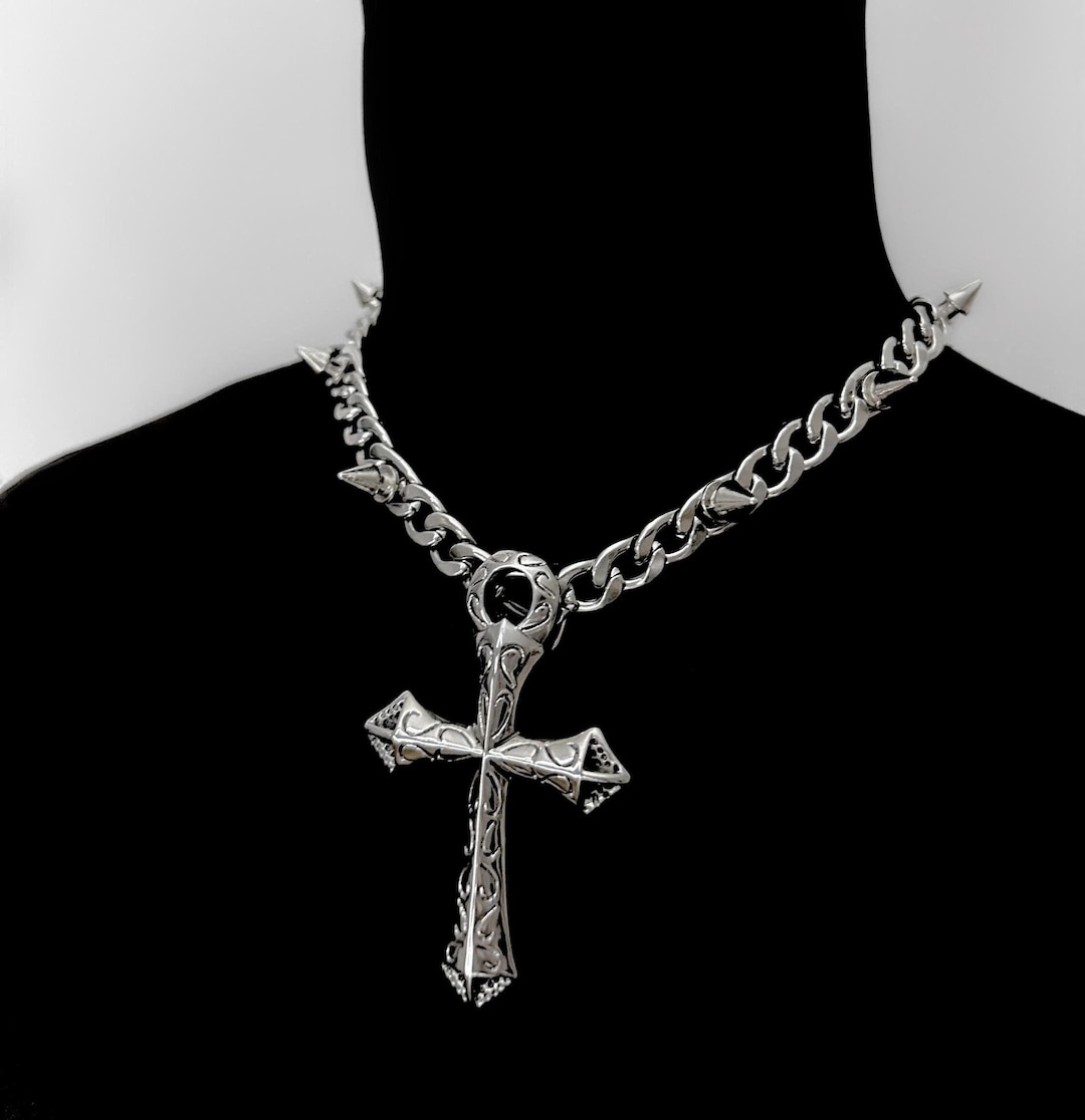 LUX DAGGER – Spiked Gothic Cross Necklace | Stainless Steel Cuban Chain ...