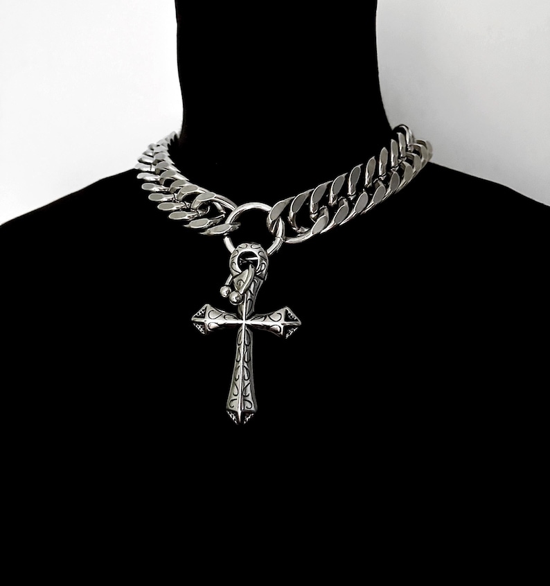 PIERCED LUXE CROSS – Stainless Steel Gothic Cross Necklace Choker ...