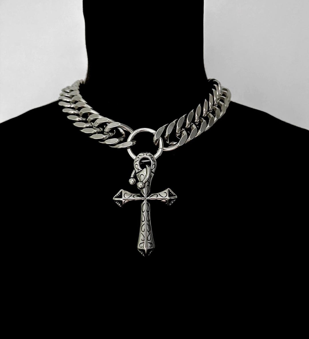 PIERCED LUXE CROSS – Stainless Steel Gothic Cross Necklace Choker ...