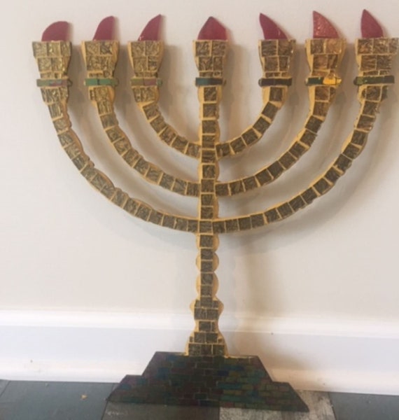 Seven Branched Wood and Mosaic Menorah | Etsy